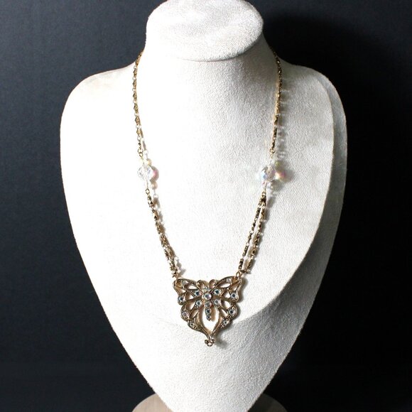 Avon | Jewelry | Vintage Avon Butterfly Gold Tone Rhinestone Necklace ...